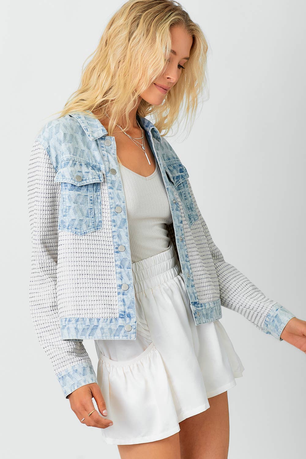 Wholesale 60463 Mixed Media Denim Jacket for your store - Faire