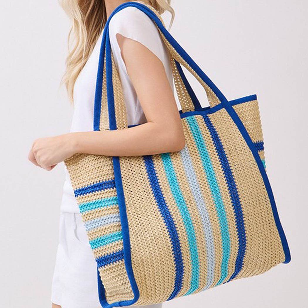 Wholesale Natural Straw Tote With Multi Color Stripes for your store ...