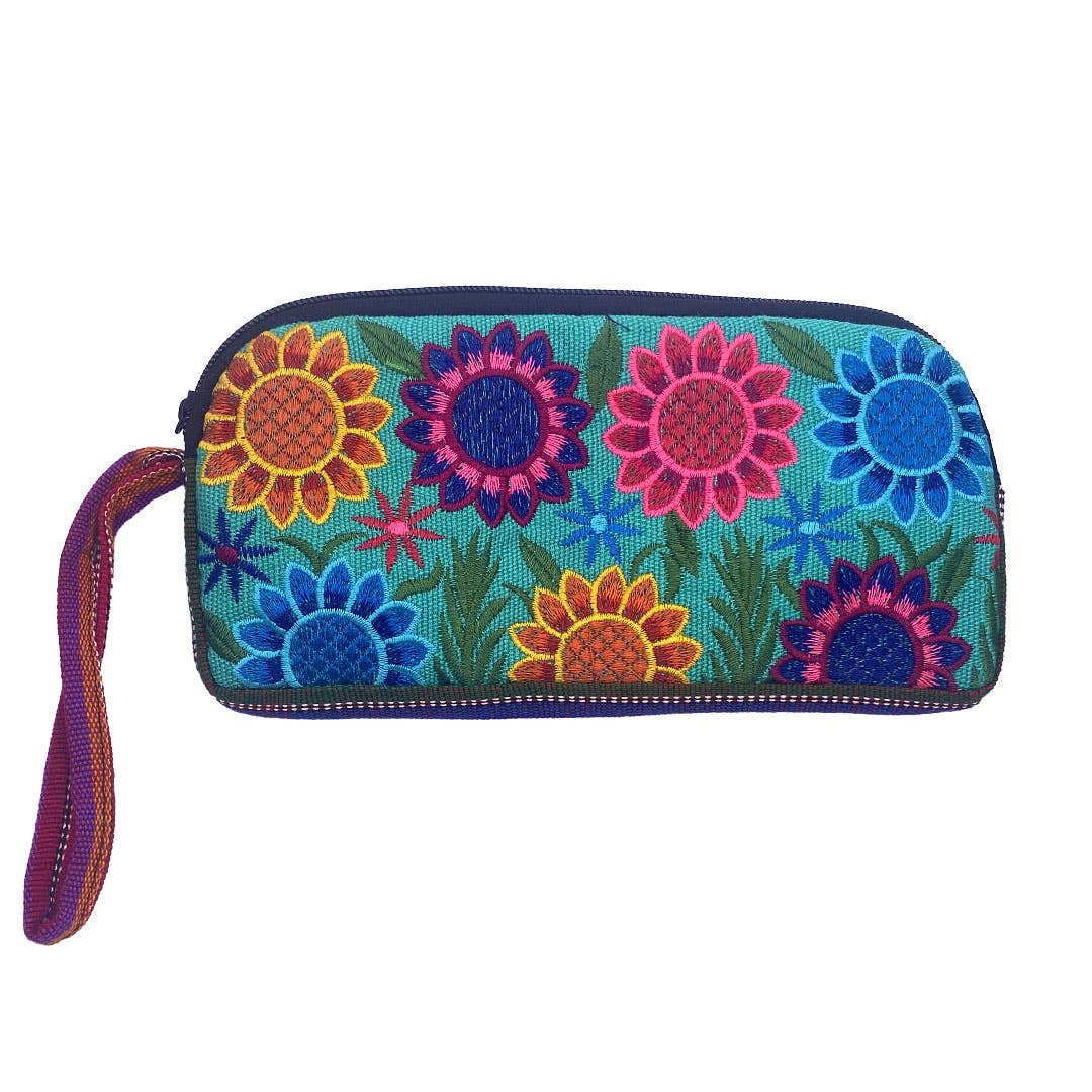 Wholesale Large Floral Embroidered Pouch Wristlet Strap Zipper Bag for ...