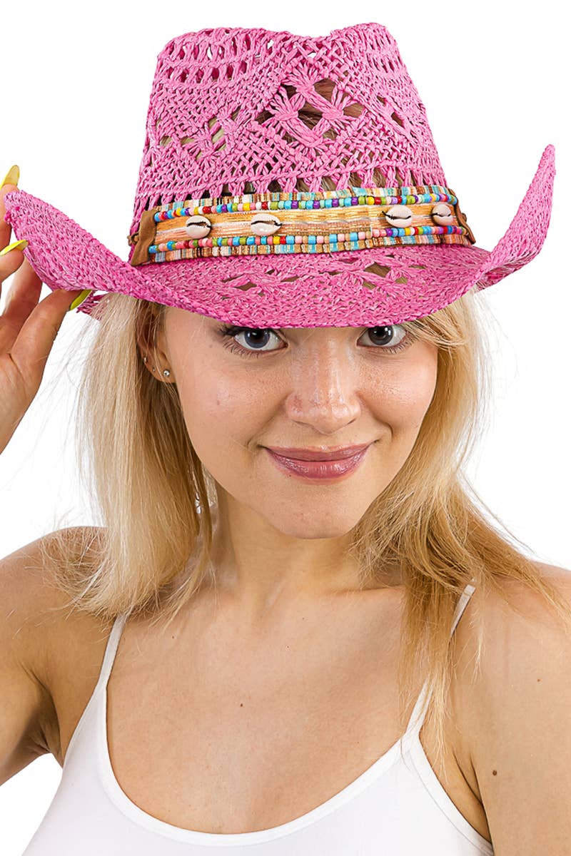 Wholesale Coastal Cowgirl Boho Shell Woven Cowboy Hat for your store ...