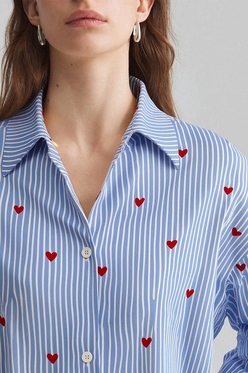 Wholesale Heart Pattern Striped Oversized Blouse for your store - Faire