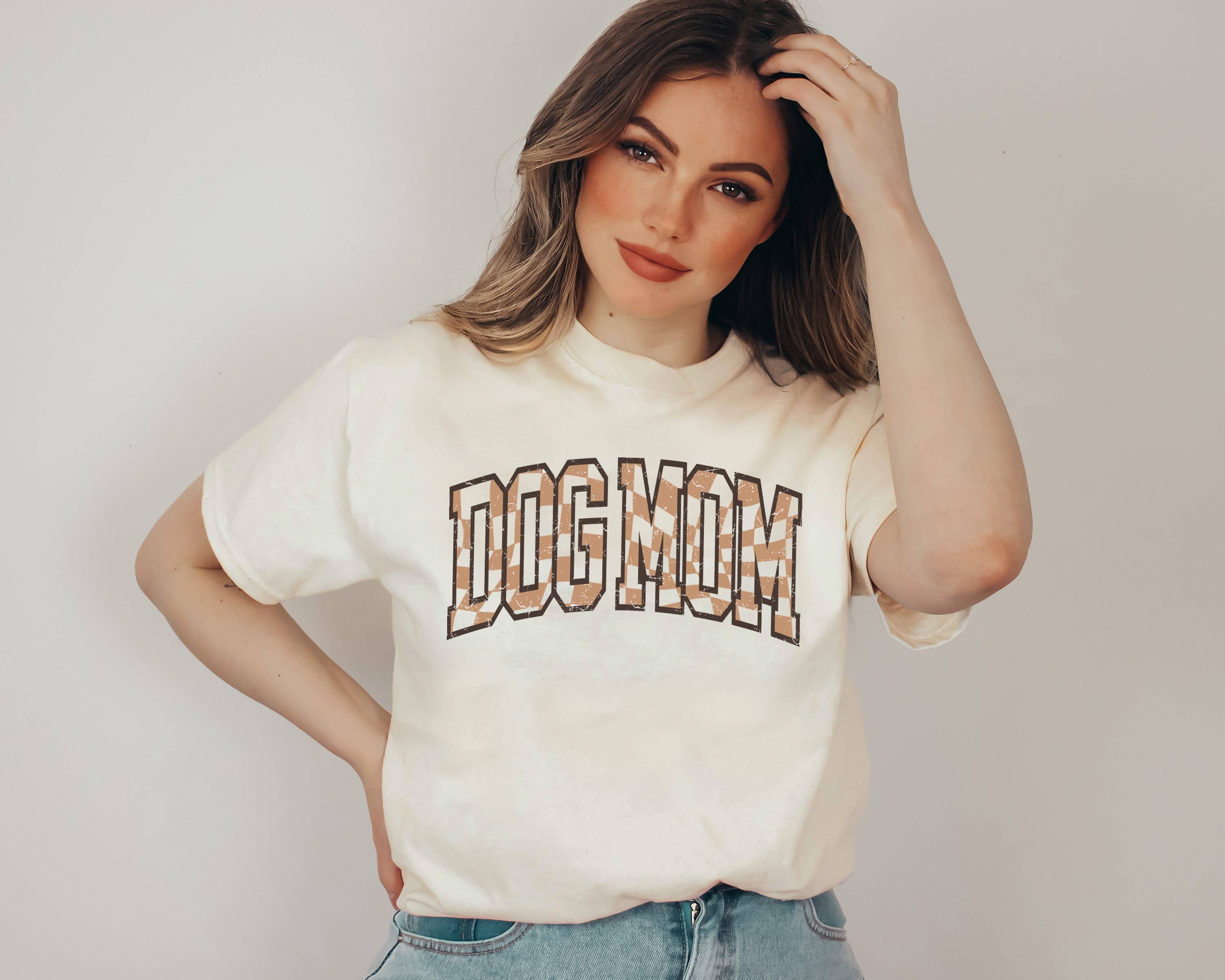 Wholesale Varsity Dog Mom Checkered Graphic Tee | Dog Mom T-Shirt for ...