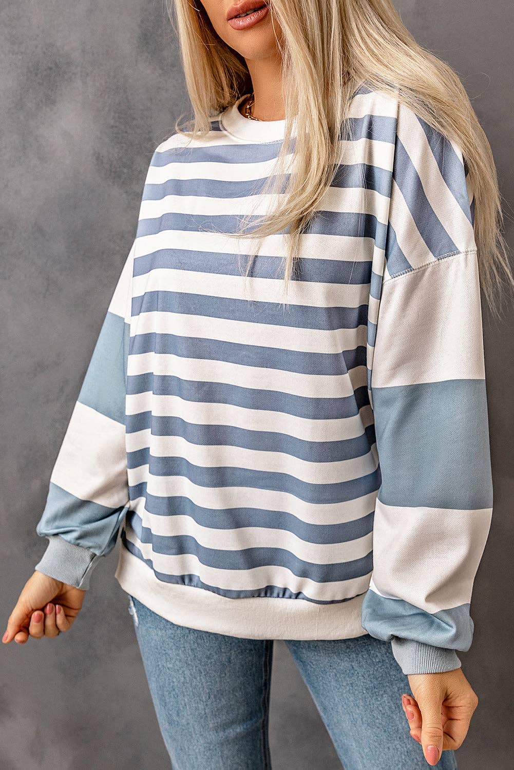 Wholesale Stripe Drop Shoulder Striped Pullover Sweatshirt for your ...