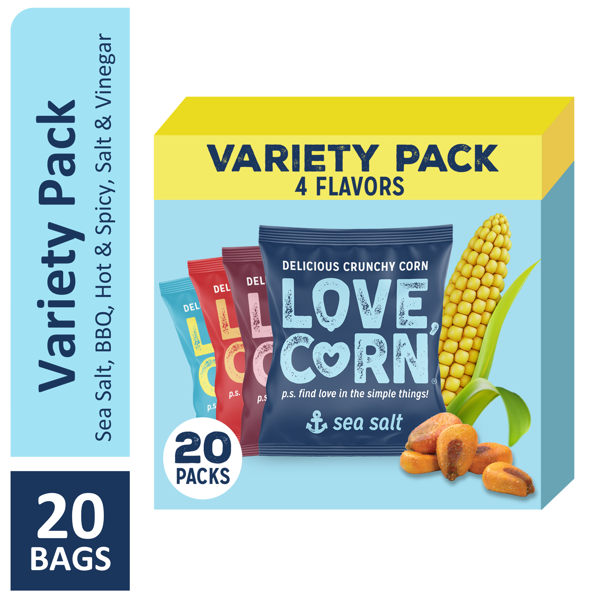 LOVE CORN Fab Four Variety Pack 0.7oz x 20 Bags for wholesale by LOVE CORN