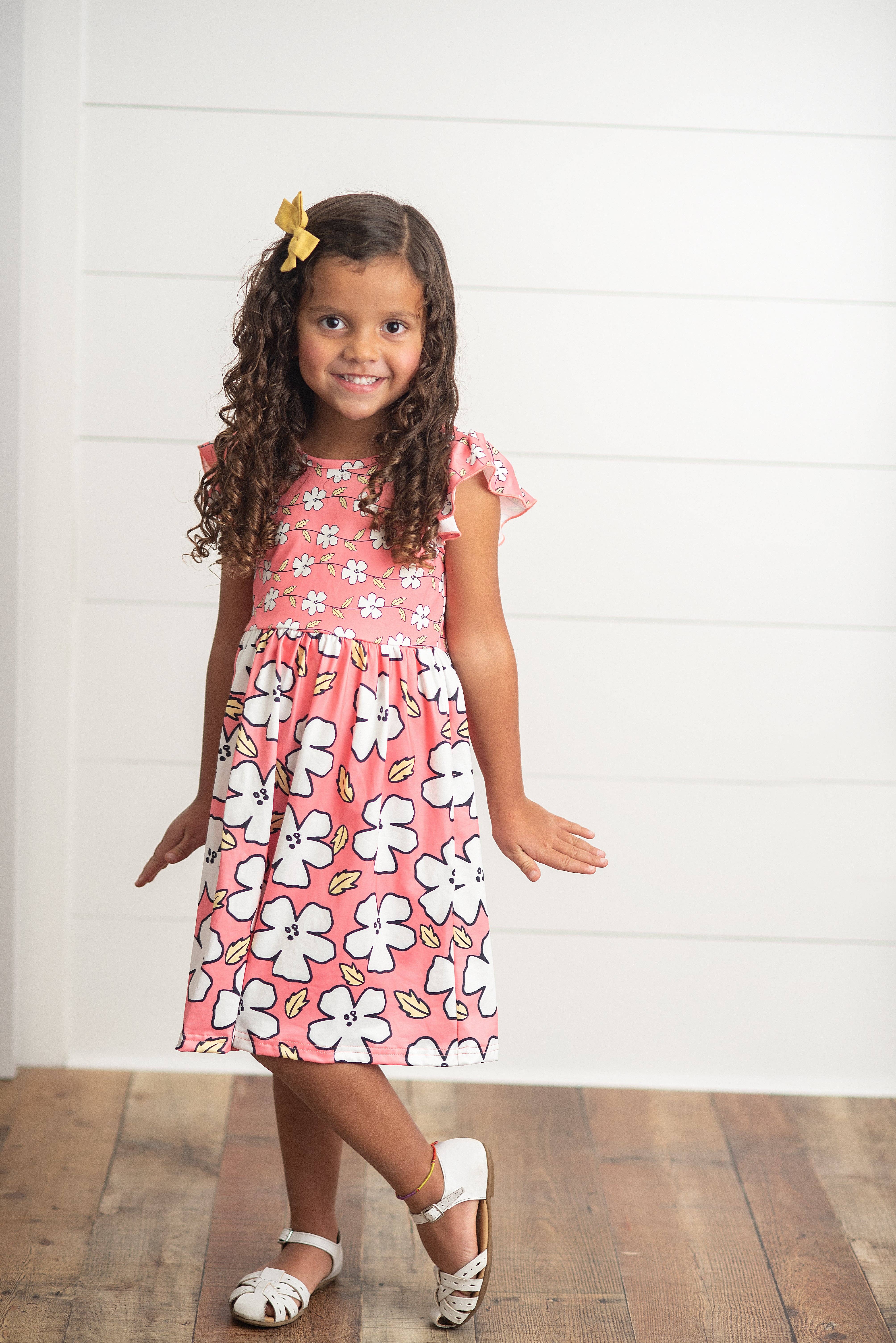 Wholesale Kids Pink & White Flower Claire Spring Summer Flutter Dress ...