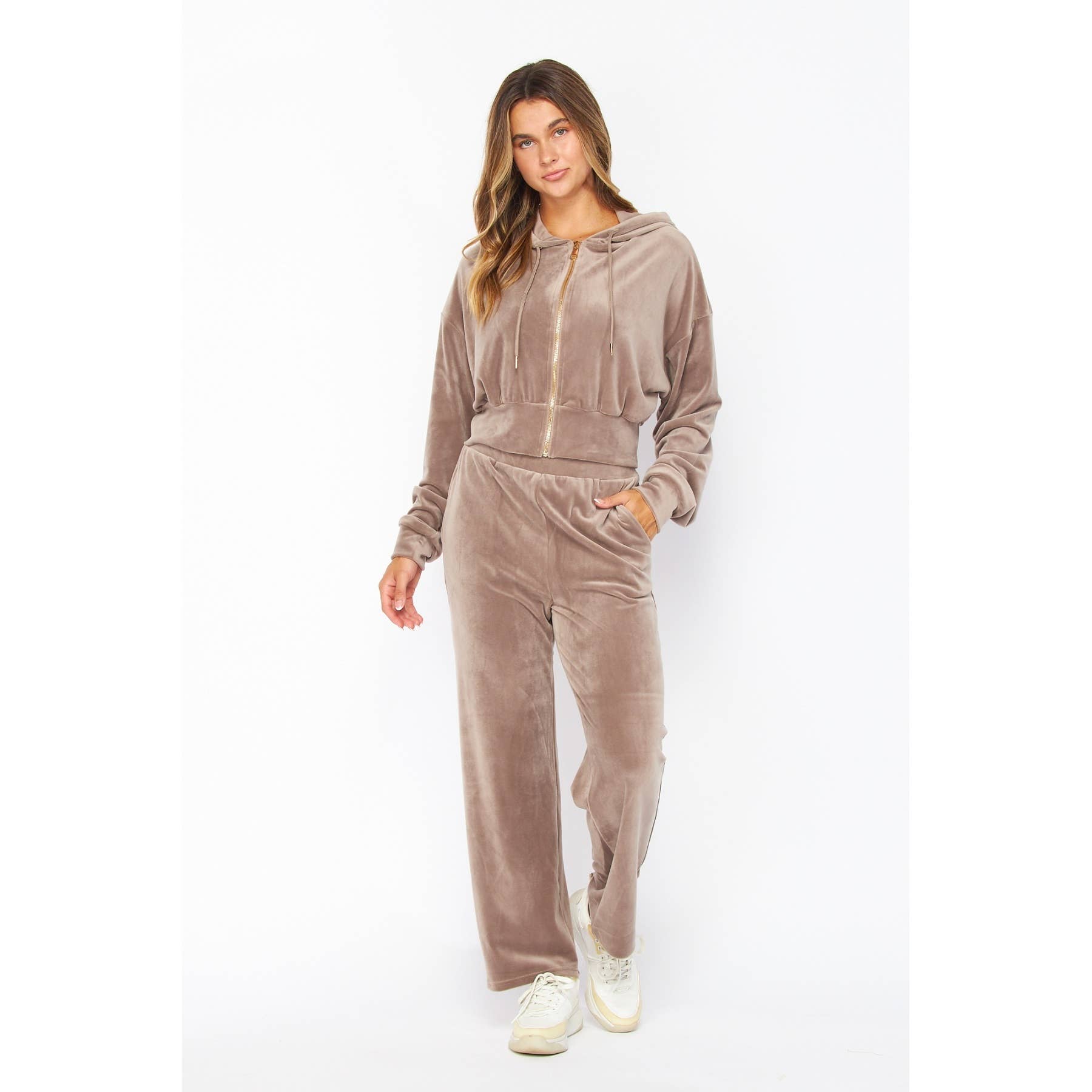 Wholesale VELOUR ZIP UP HOODIE PANTS SET for your store - Faire