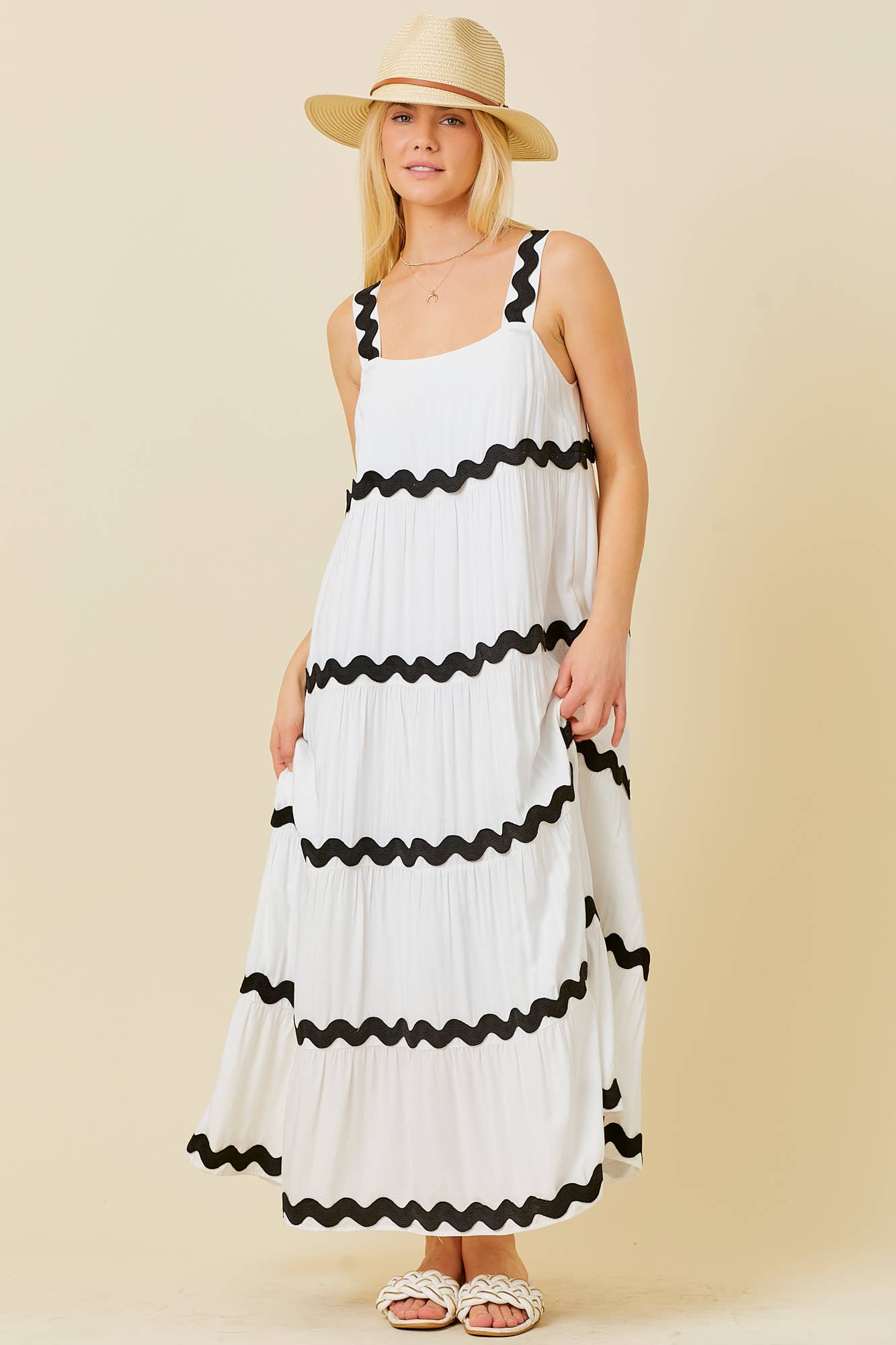 Wholesale Ric Rac Trim Contrast Maxi Dress for your store - Faire