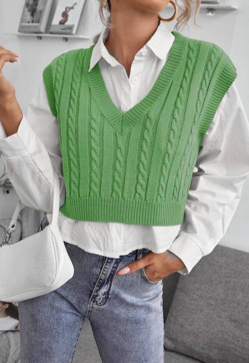 Wholesale CABLE KNIT V NECK SWEATER VEST for your store - Faire