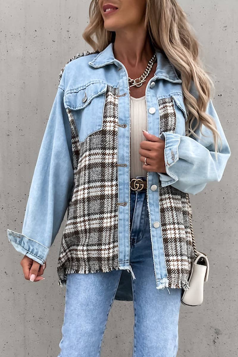 Wholesale WOMEN DENIM PATCHWORK PLAID JACKET_CWJJ0050 for your store ...