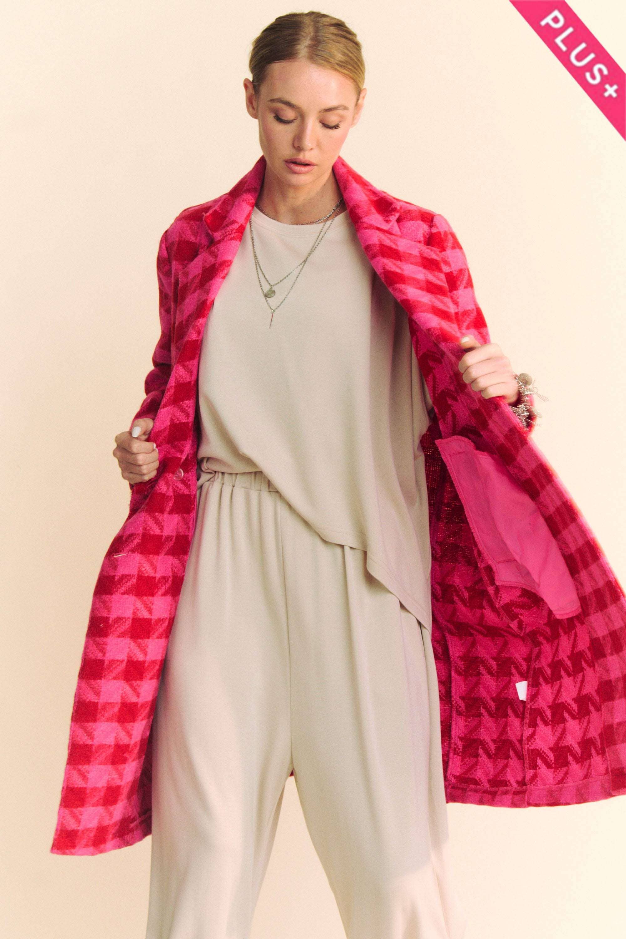 Wholesale PLUS TEXTURED KNITTWEED DOUBLE BUTTON COAT JACKET for your ...