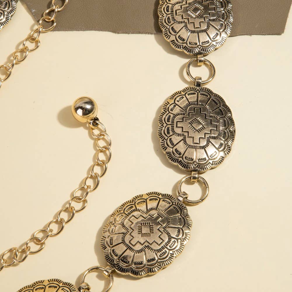 Wholesale Oval Western Concho Disc Chain Belt for your store - Faire