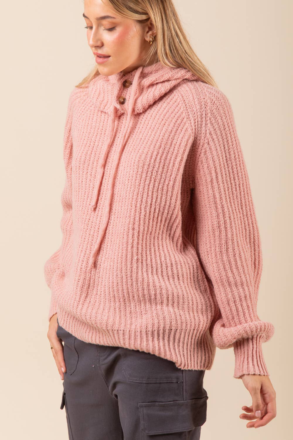 Wholesale 12W2946V-Oversized Balaclava Hoodie Soft Knit Sweater Top for ...