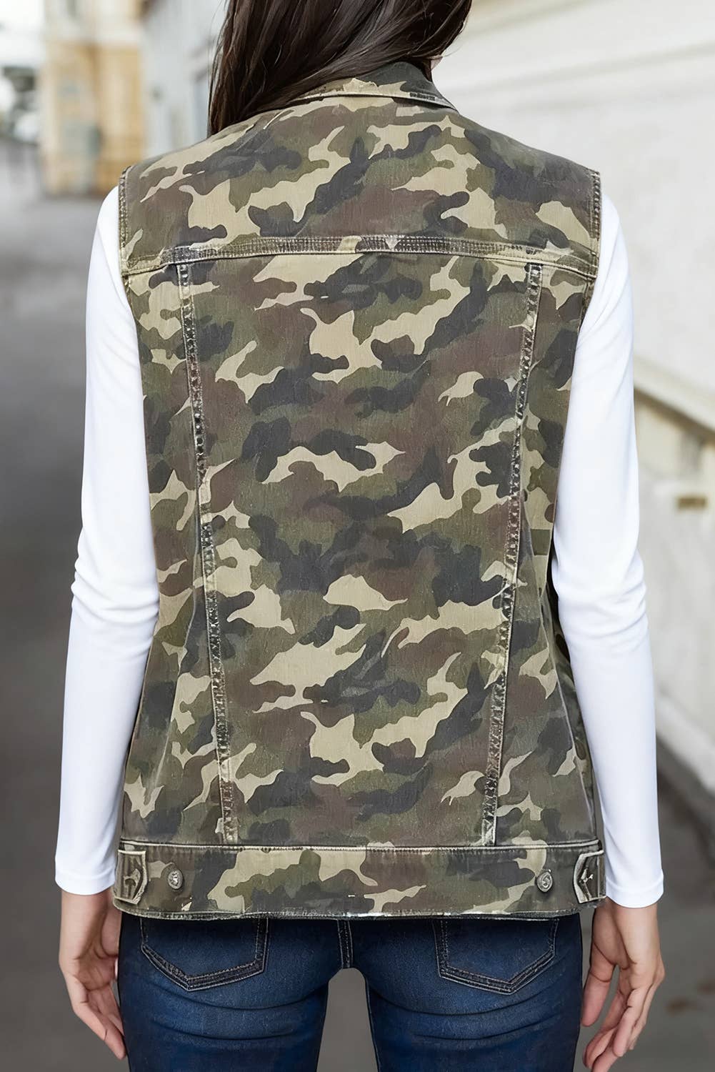 Wholesale Camouflage Print Button Down Denim Vest | S-XL for your store ...