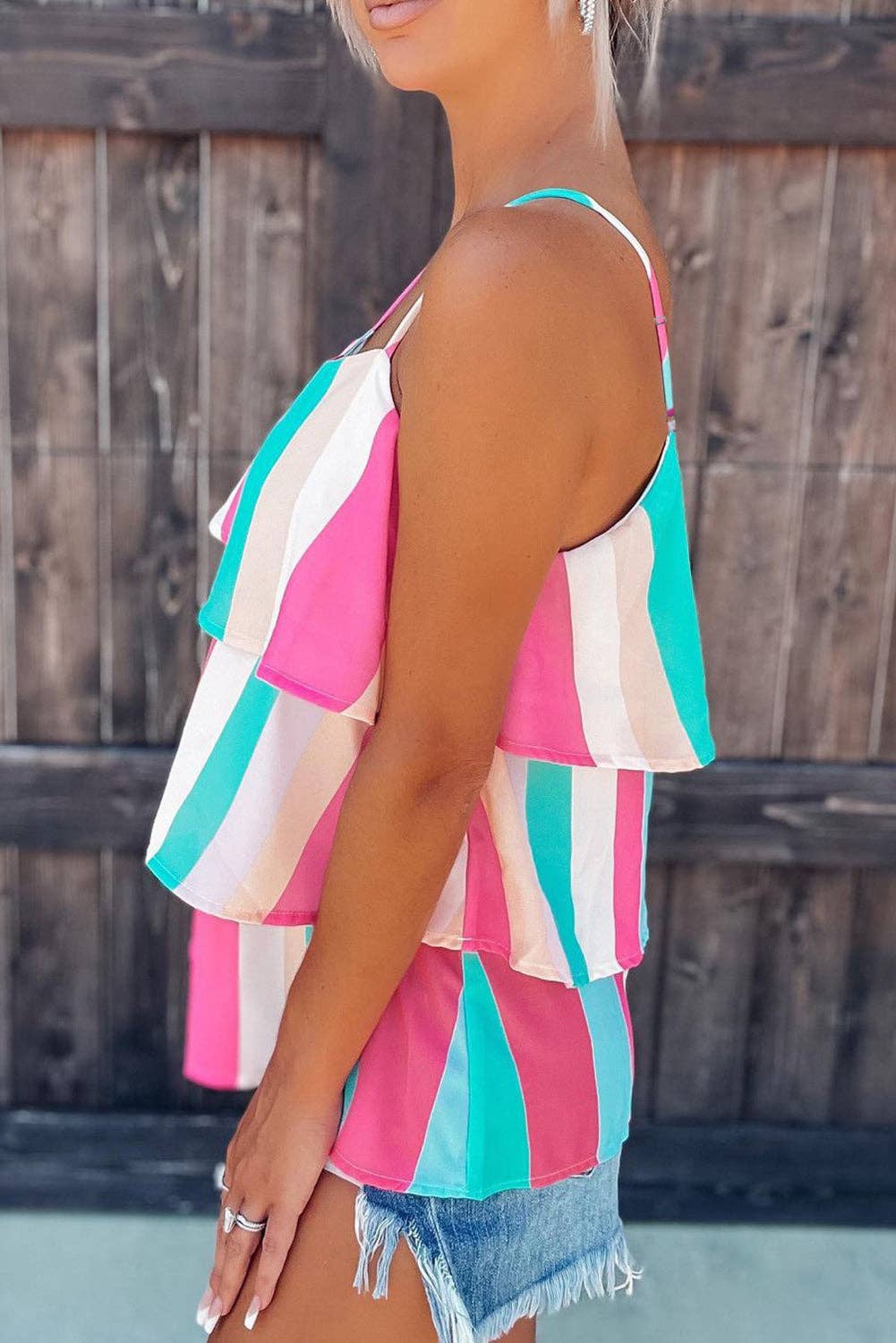 Wholesale Stripe Tiered Ruffle Tank Top for your store - Faire