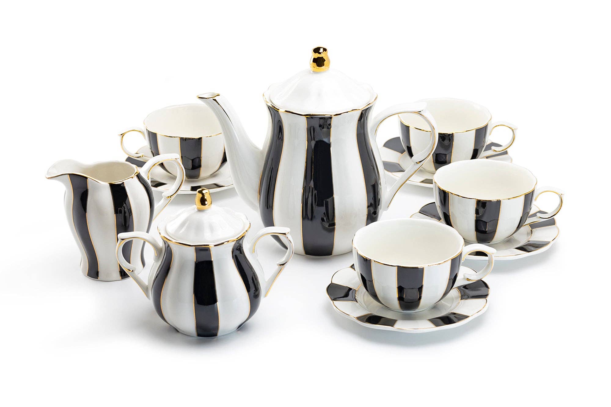 Wholesale Black and White 11 piece Scallop Fine Porcelain Tea Set for ...