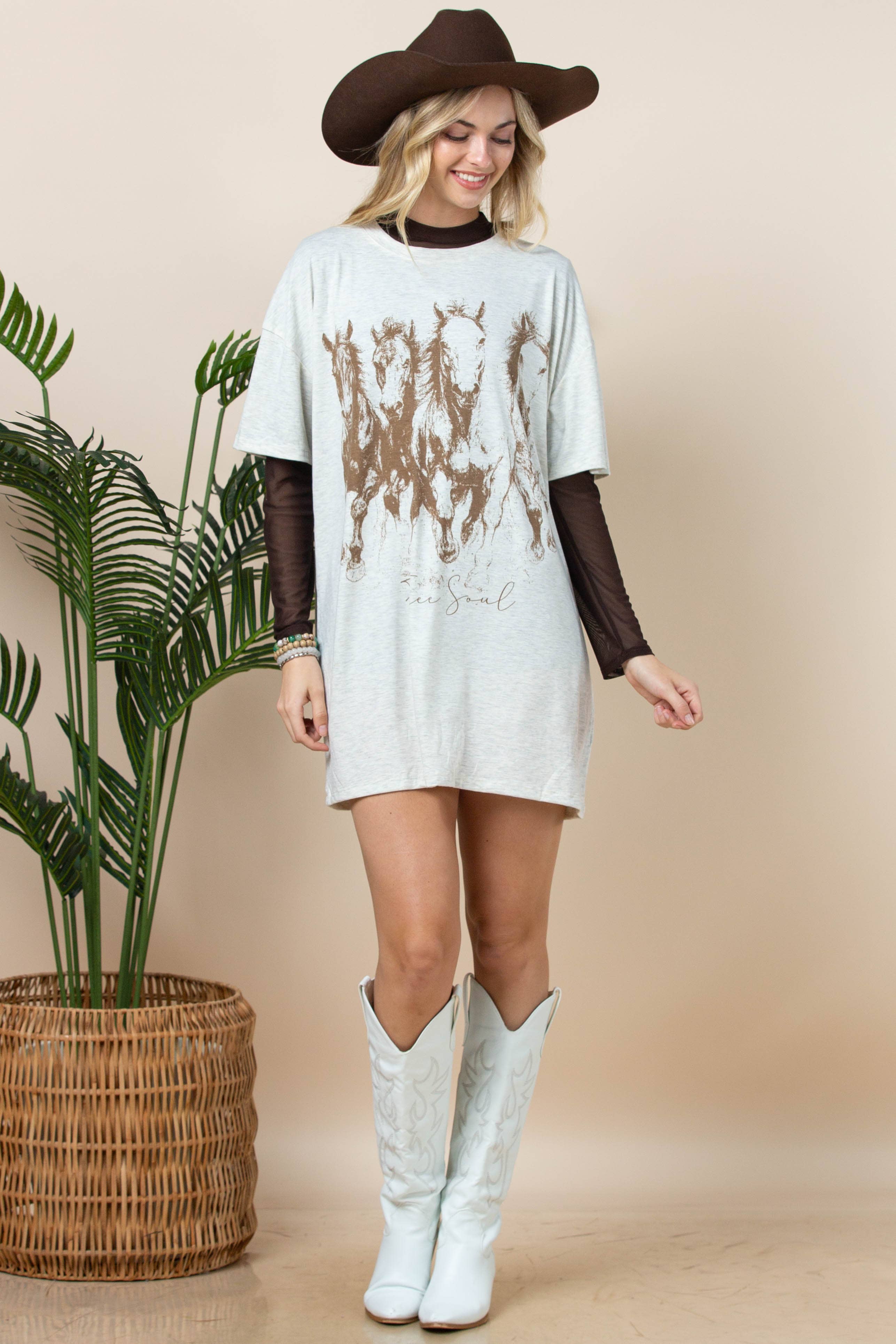 Wholesale AV1202-MARILYN GALLOPING HORSES GRAPHIC T-SHIRT DRESS for ...