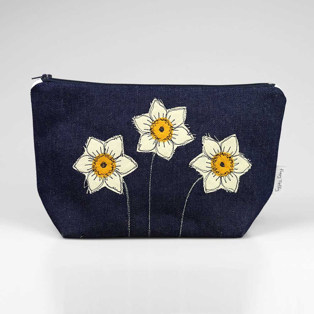Wholesale spring daffodils - embroidered make up bag for your store - Faire