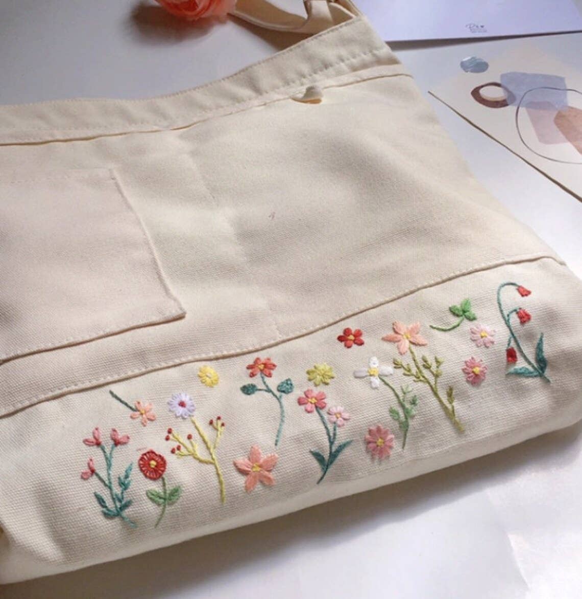 Wholesale Floral Embroidered Cloth Book Bag, Hand Embroidered Tote Bag ...