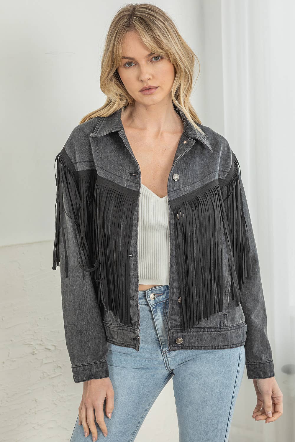 Wholesale Denim fringe jacket for your store - Faire