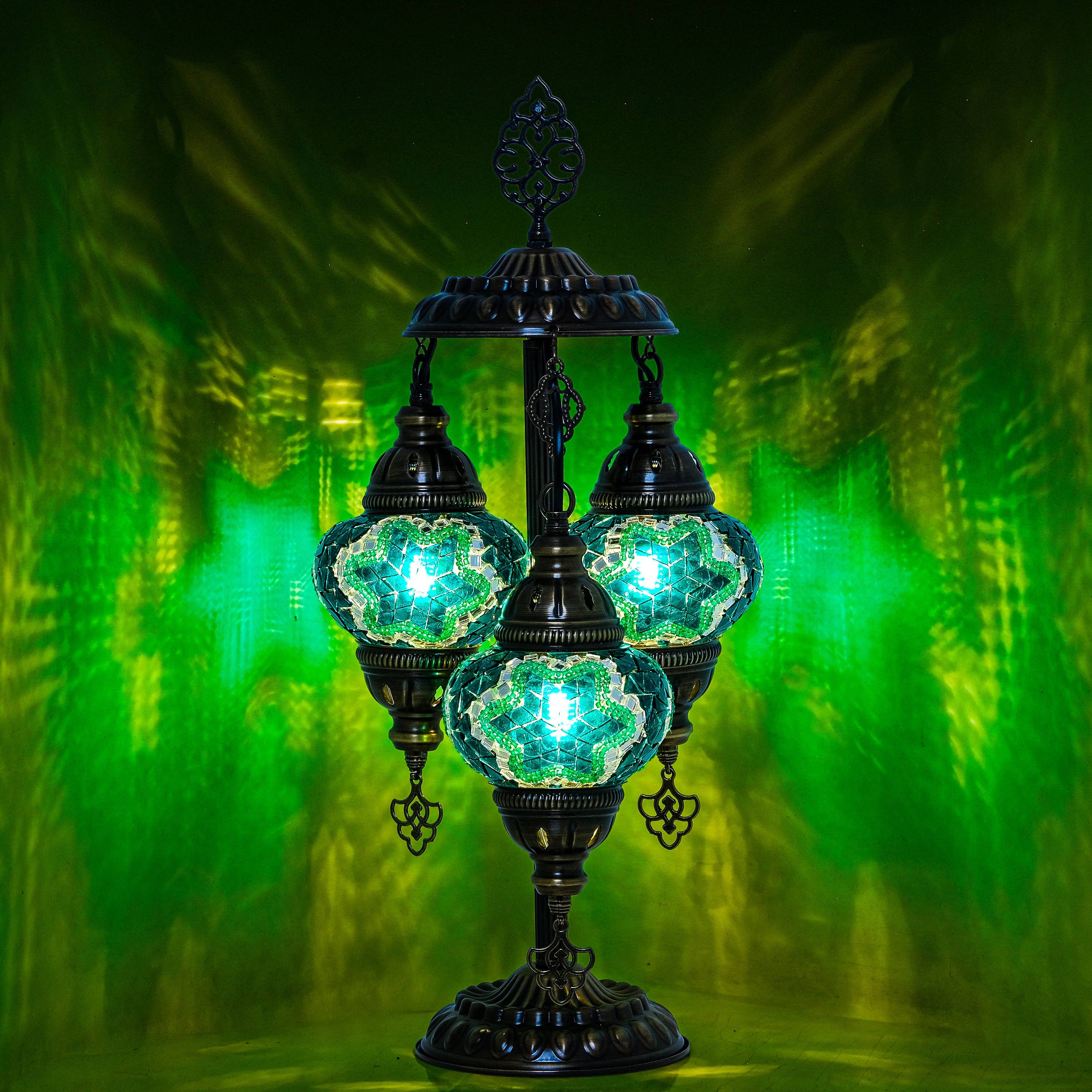 Wholesale 3-Globe Turkish Mosaic Table Lamp (Green) for your store - Faire