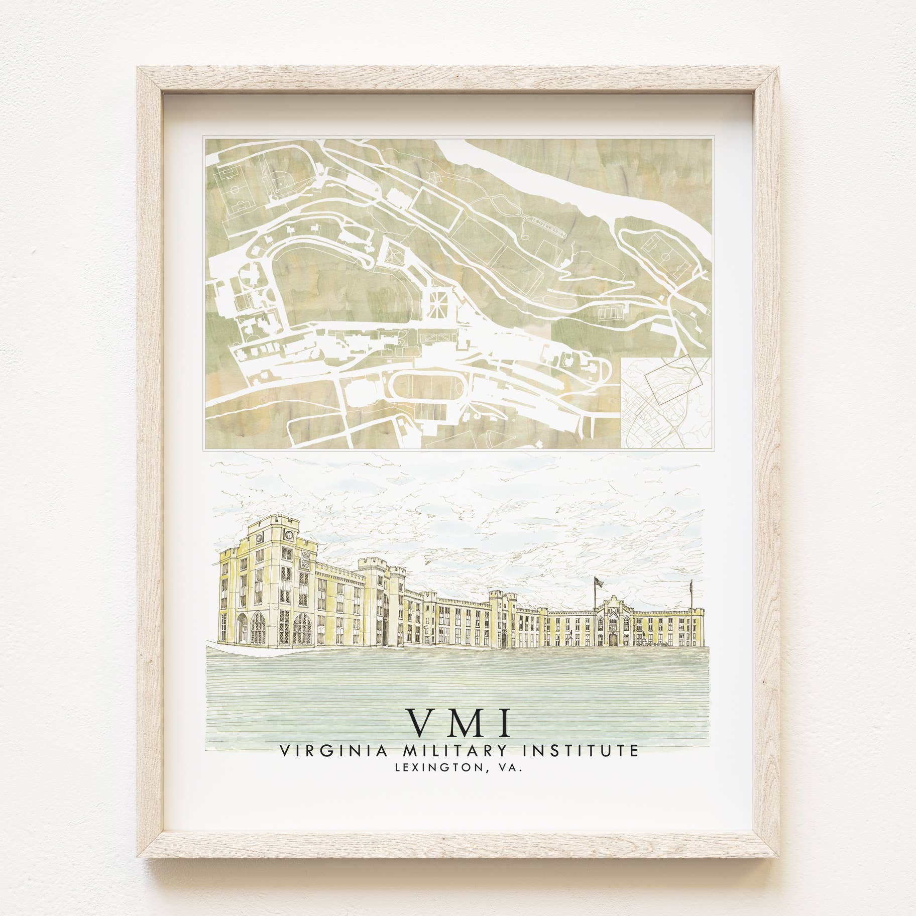 Wholesale Virginia Military Institute Barracks + Campus Map ART PRINT ...