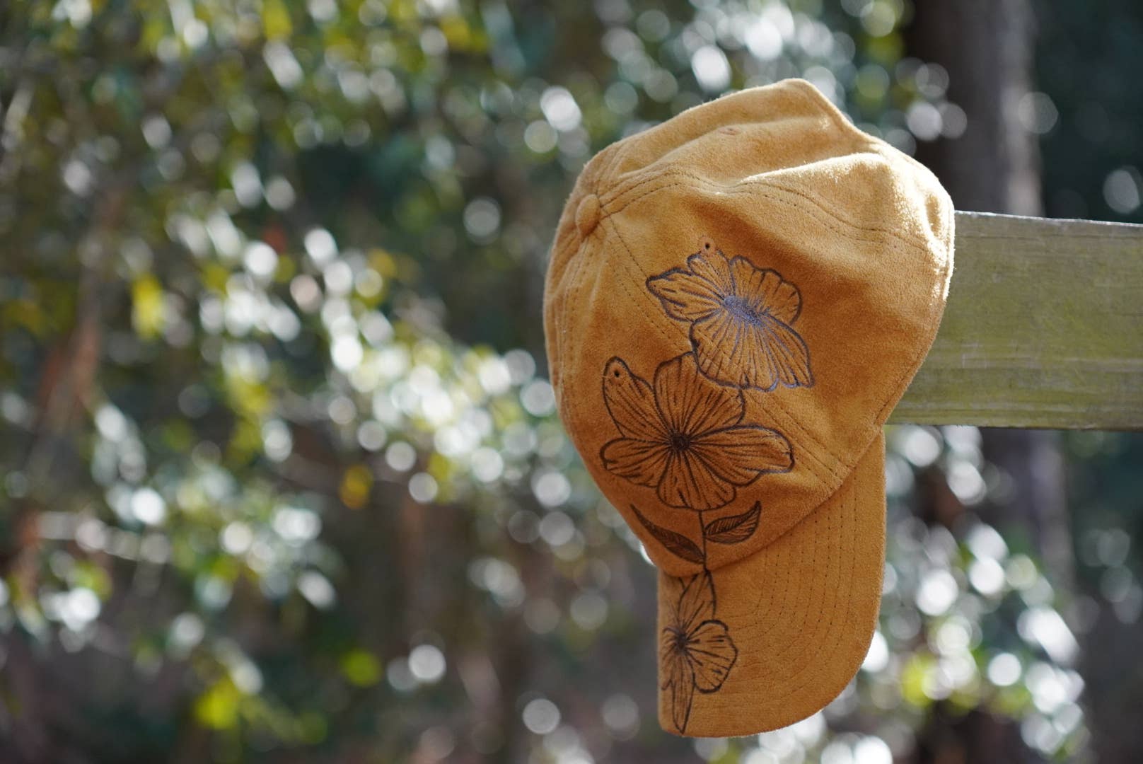 Wholesale Hand Burned Baseball Cap - Hibiscus- Mustard Yellow for your ...