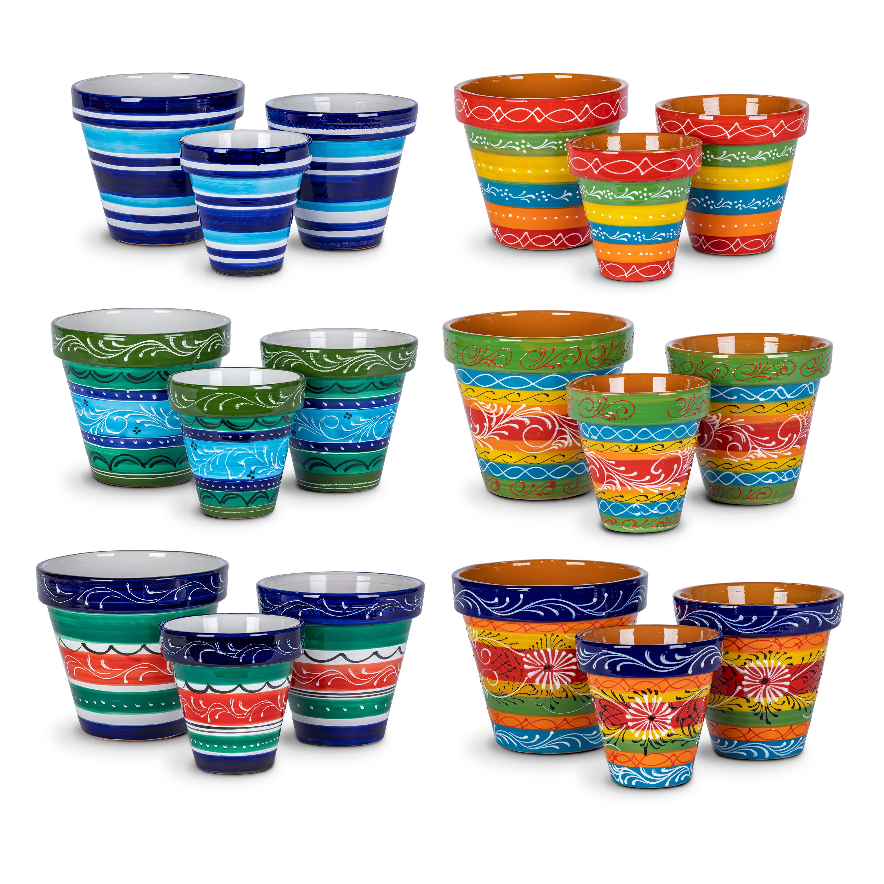Wholesale S/2 Spanish Hand Painted Ceramic Pots, Lg is 16.6"D, 6 Asst ...