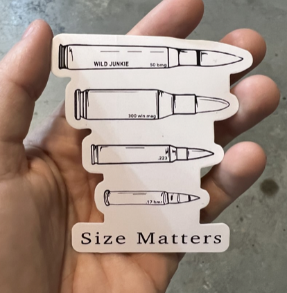 Wholesale Size Matters Bullet Sticker for your store - Faire
