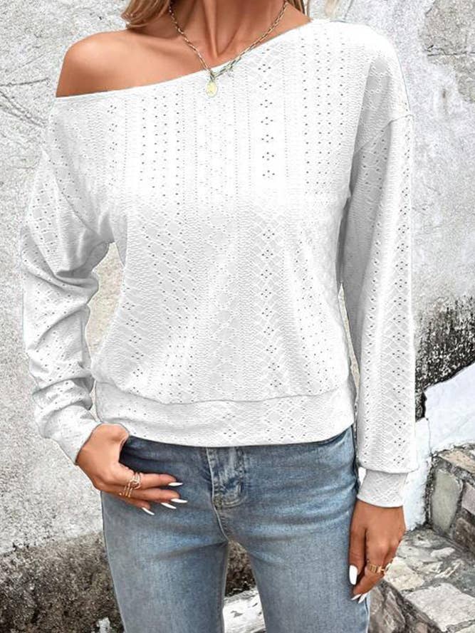 Wholesale Plain One Shoulder Jacquard Long Sleeves Top ZK198 Wholesale Plain One Shoulder Jacquard Long Sleeves Top ZK198