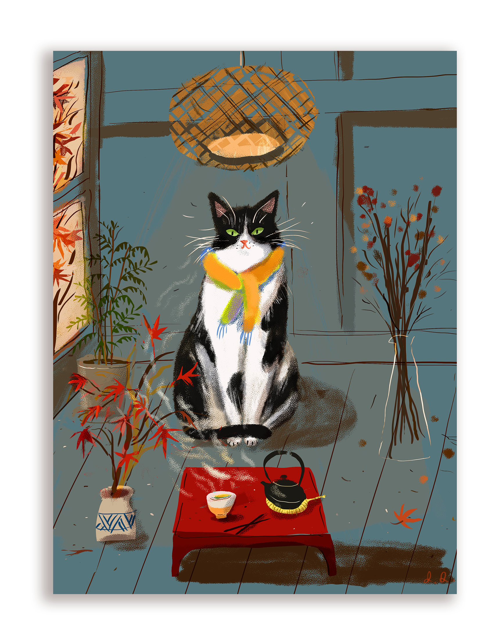 Wholesale Fall Vibes- Japanese Tea Cat Card for your shop – Faire