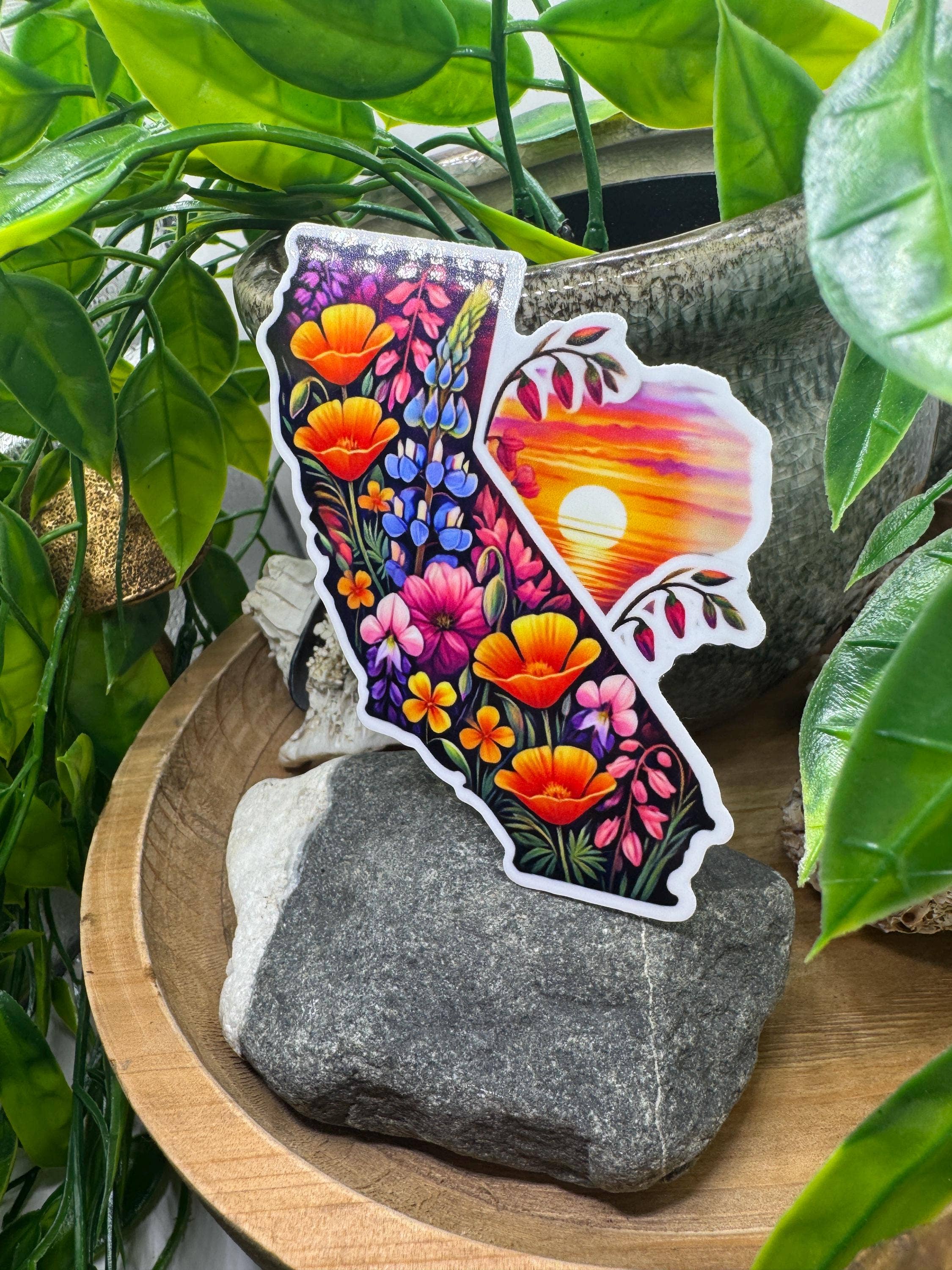 Wholesale California Wildflower Glossy Vinyl Sunset Sticker for your ...